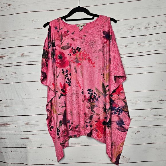 Jess & Jane | Tops | Jess Jane Pink Floral Cold Shoulder Dolman Sleeve ...